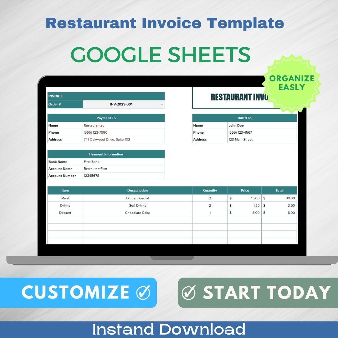 Restaurant Invoice Template – Professional, Customizable, and Easy-to ...