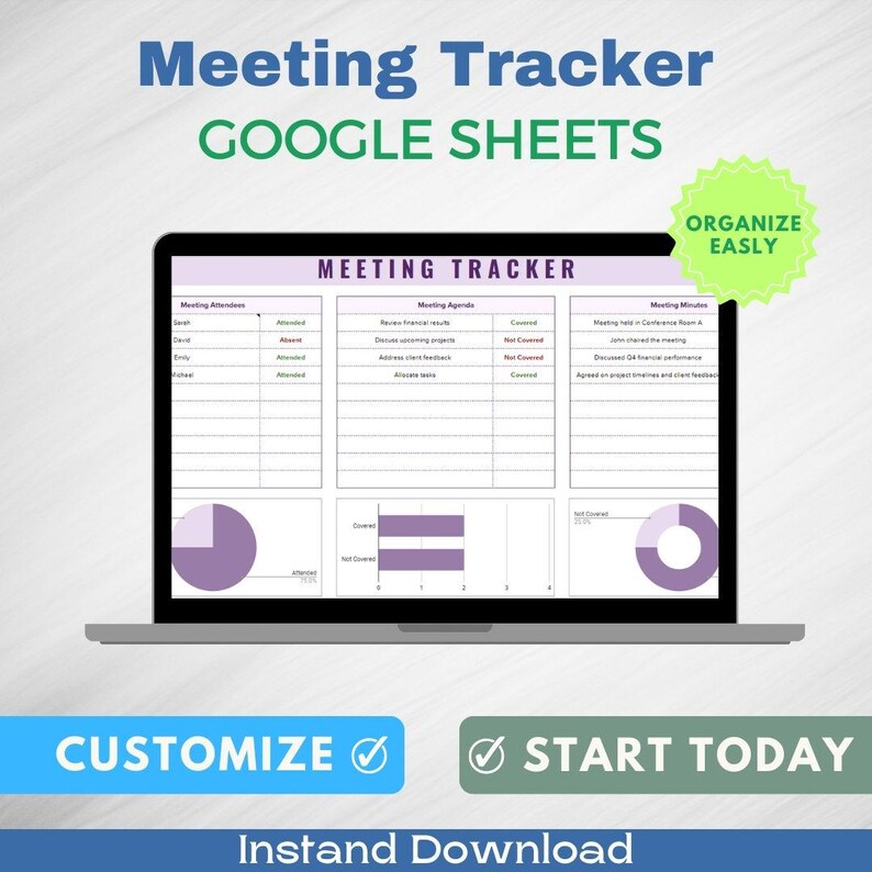Meeting Tracker Template, Google Sheets Meeting Organizer, Editable ...