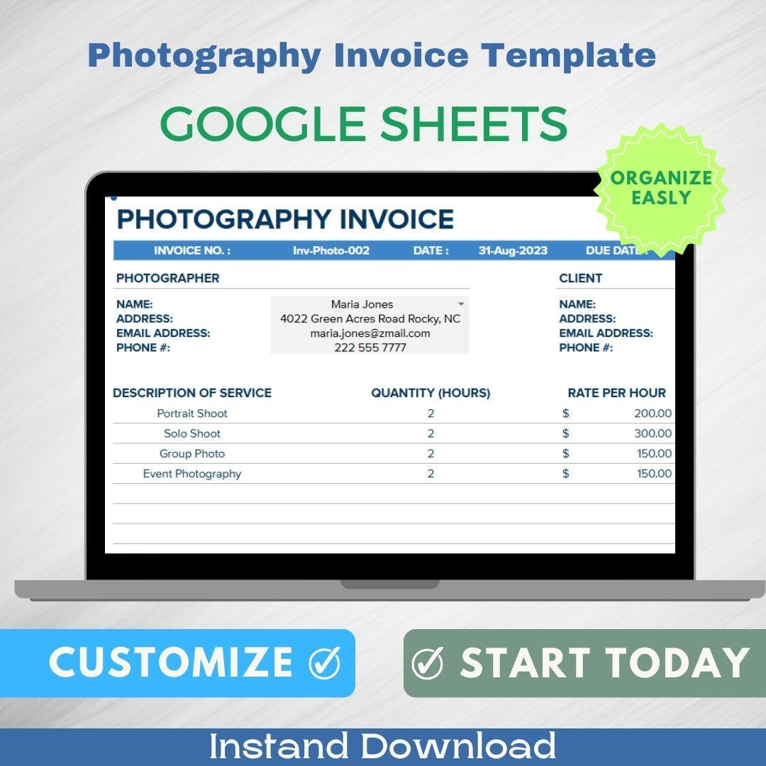 Photography Invoice Template, Editable and Easy to Use, Digital ...
