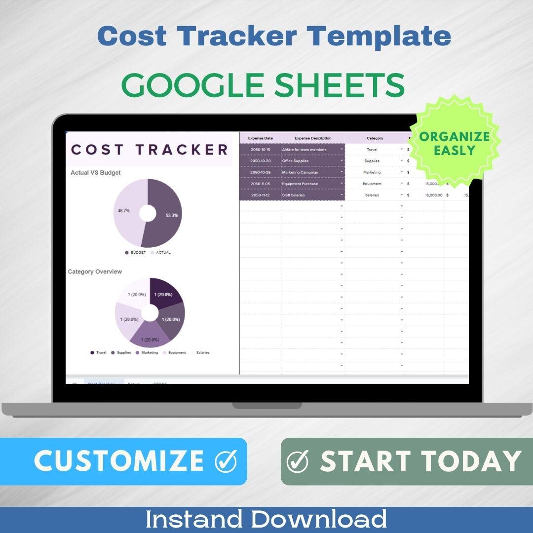 Cost Tracker Template, Editable Google Sheets, Digital Download, Easy ...
