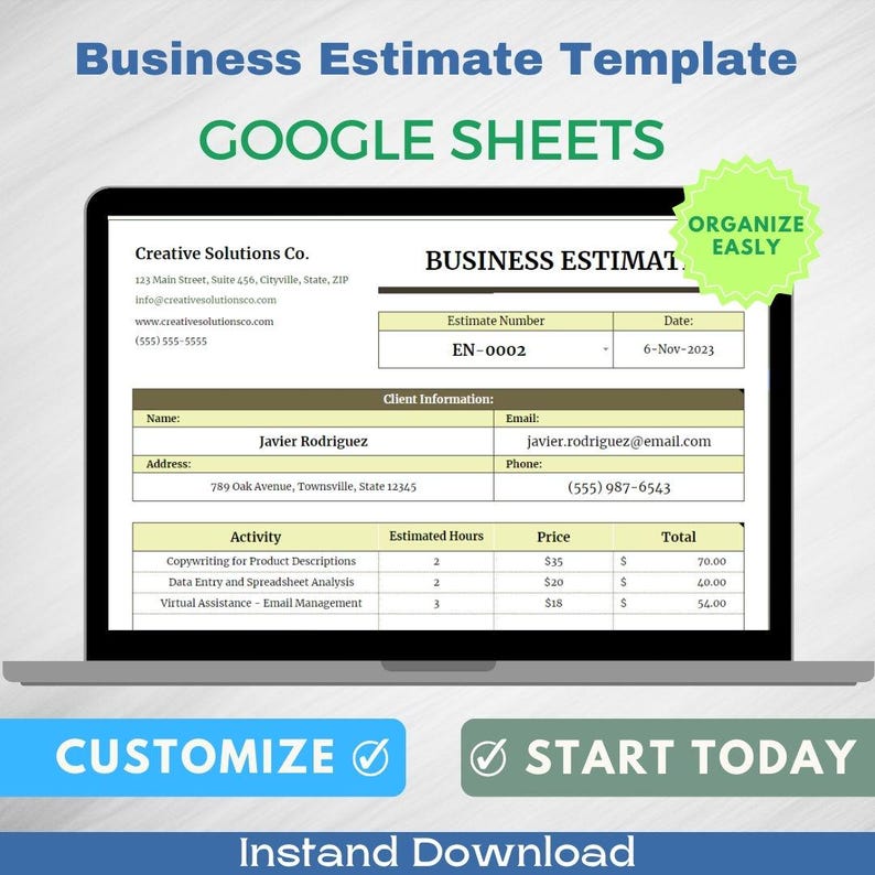 Business Estimate Template - Editable Google Sheets for Professional ...