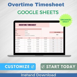 Overtime Timesheet Template, Google Sheets Work Hours Tracker, Employee ...