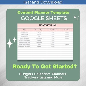 Content Planner Template, Google Sheets Calendar for Content Creators ...