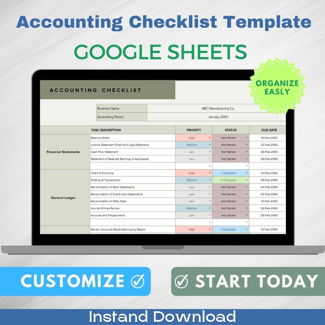 Accounting Checklist Template - Editable Google Sheets for Financial ...
