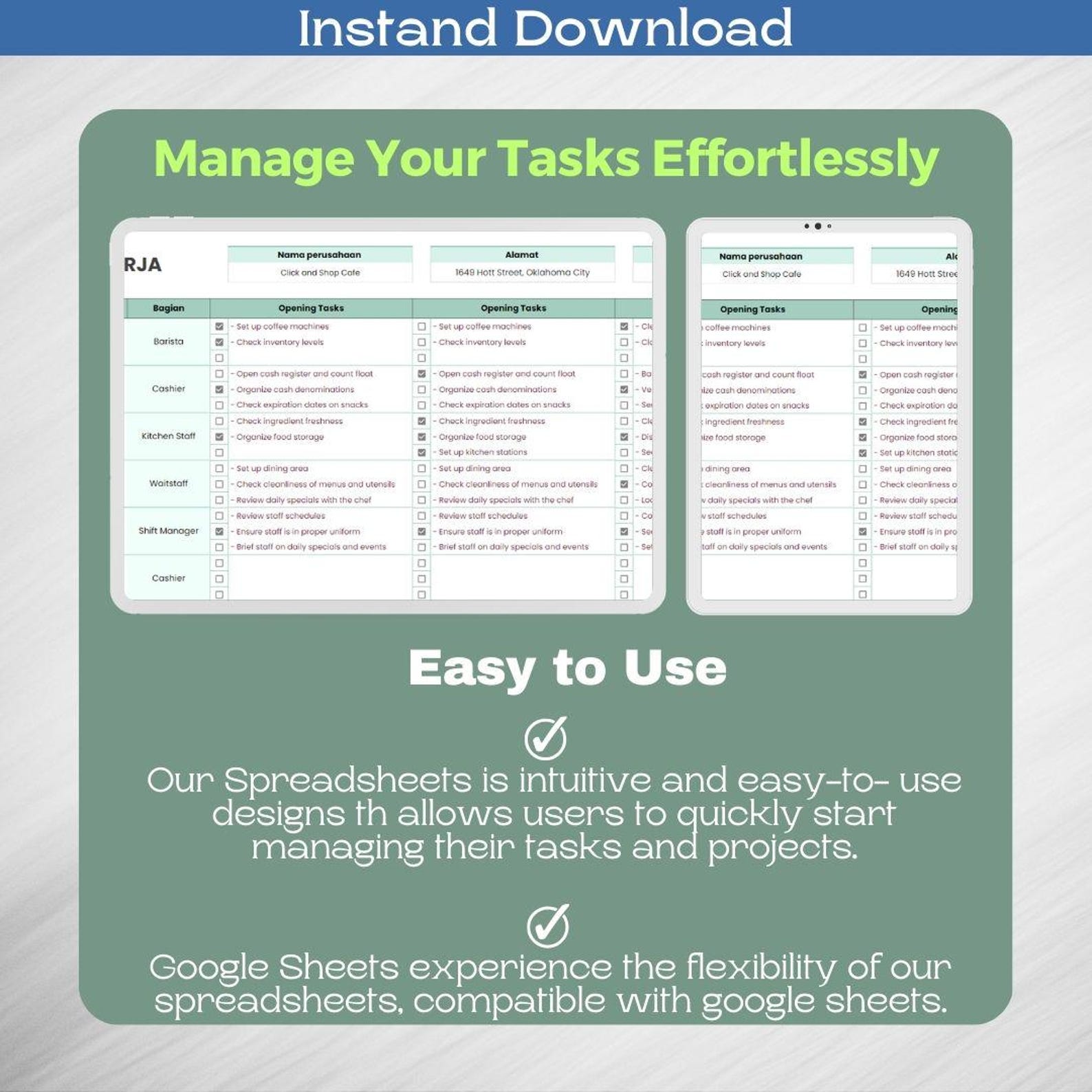 Work Checklist Template, Google Sheets Task Organizer, Daily Planner ...