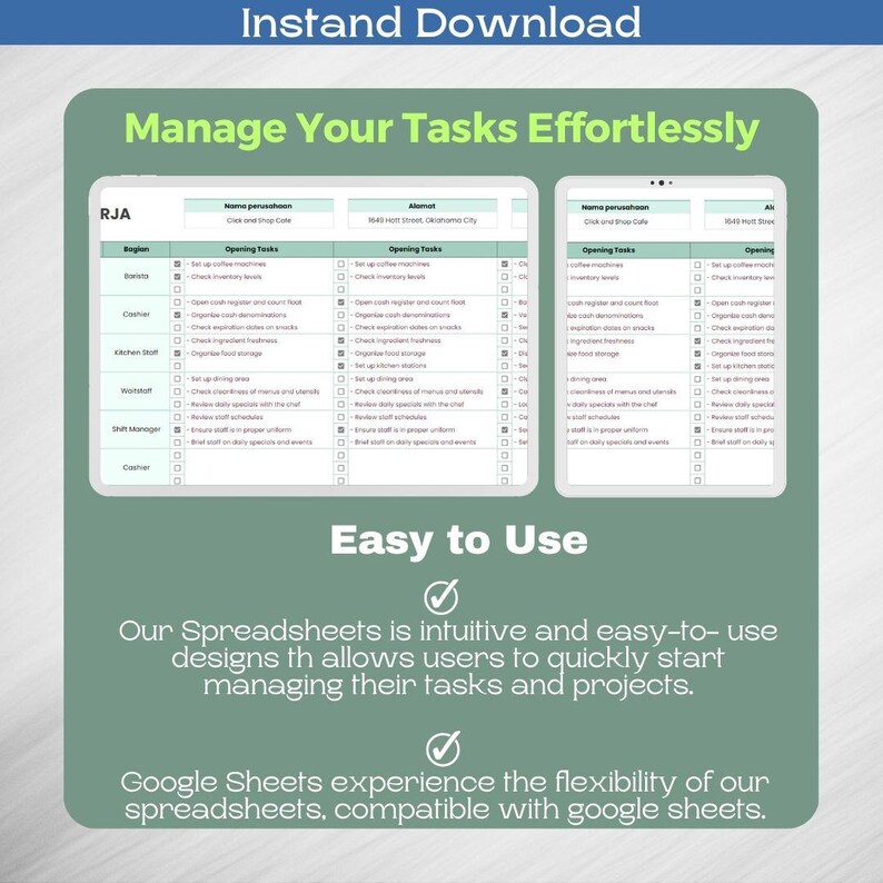 Work Checklist Template, Google Sheets Task Organizer, Daily Planner ...
