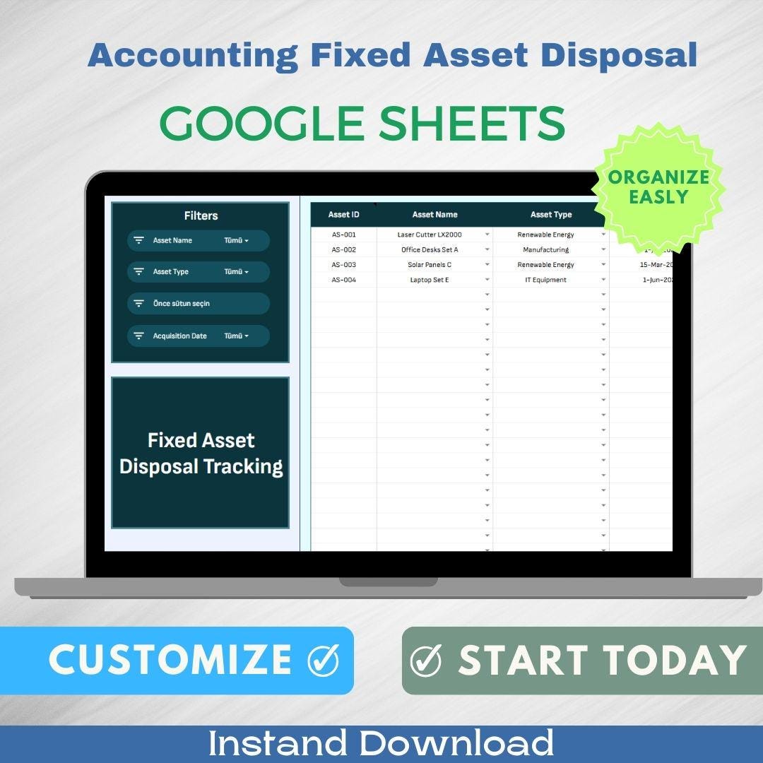 Accounting Fixed Asset Disposal Tracking Template, Editable Google ...