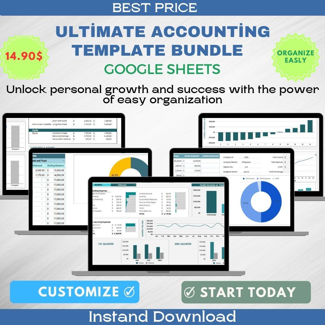 Ultimate Accounting Template Bundle Editable Google Sheets, Small ...