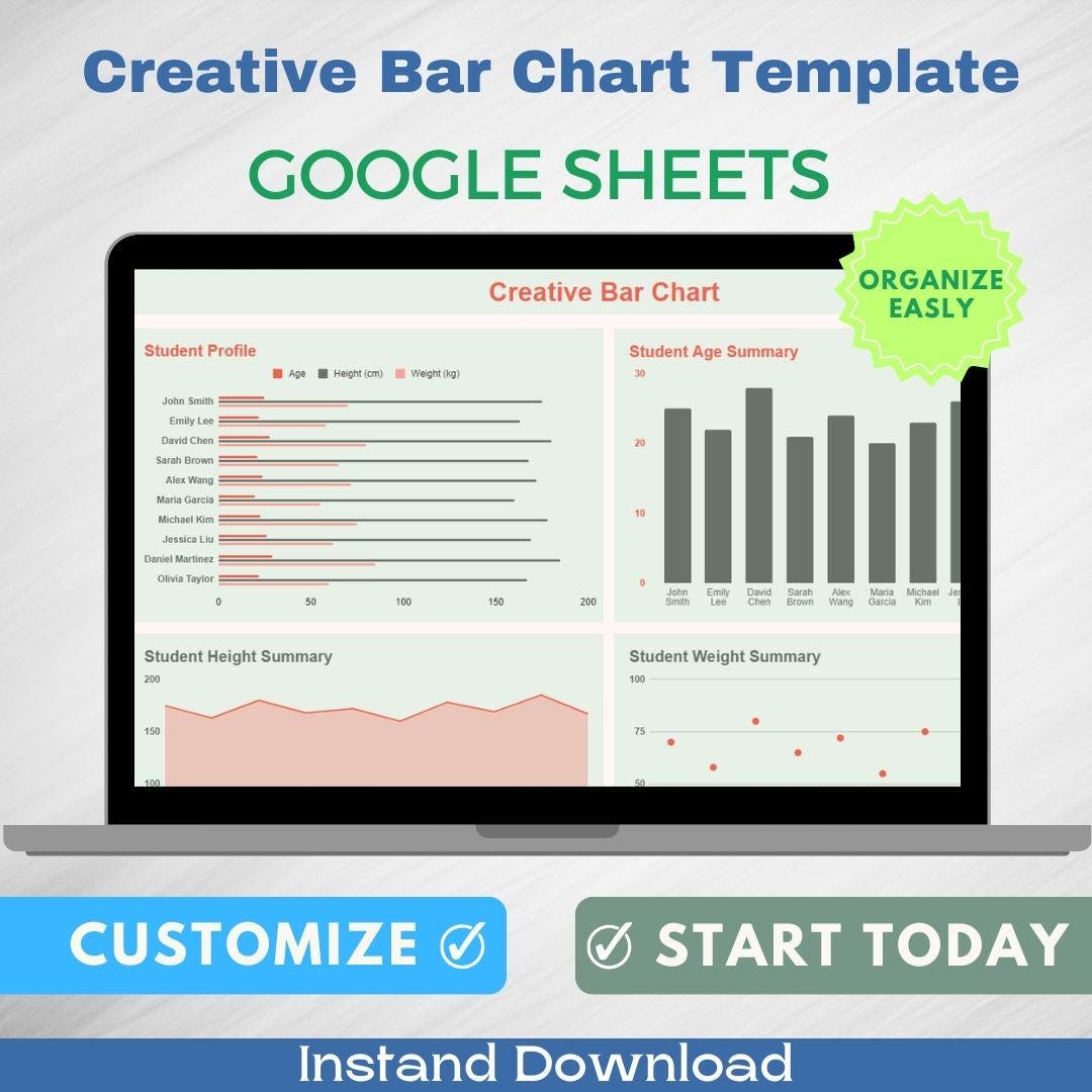 Creative Bar Chart Template, Google Sheets Customizable Graph, Data ...