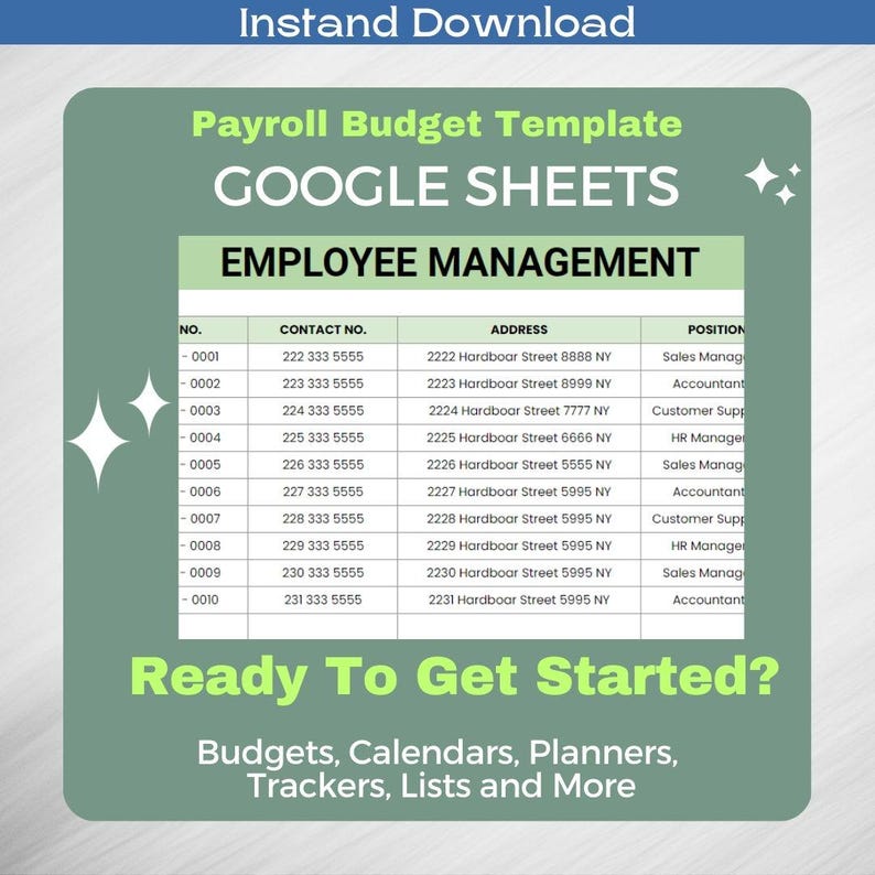Payroll Budget Template, Editable Google Sheets, Digital Download, Easy ...
