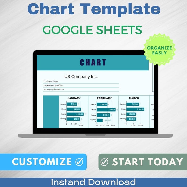 Chart Template, Google Sheets for Small Business Owners, Editable Data Visualization ...