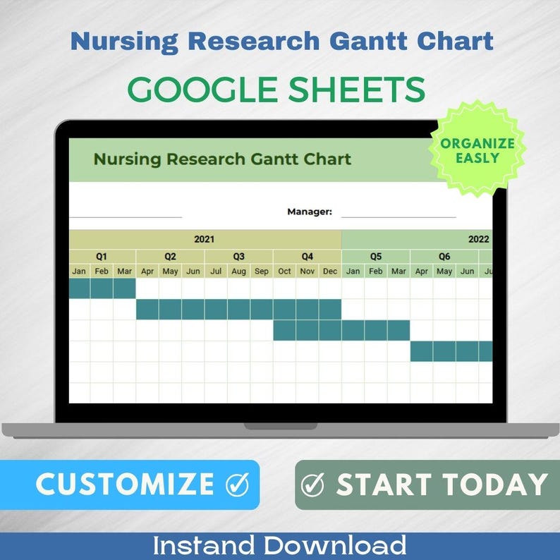Nursing Research Gantt Chart Template, Editable Google Sheets, Digital ...