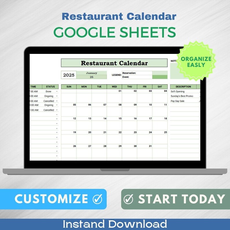 Restaurant Calendar Template – Streamline Your Restaurant's Schedule ...