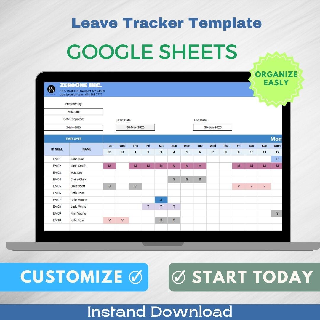 Leave Tracker Template – Editable Google Sheets, Employee Attendance ...