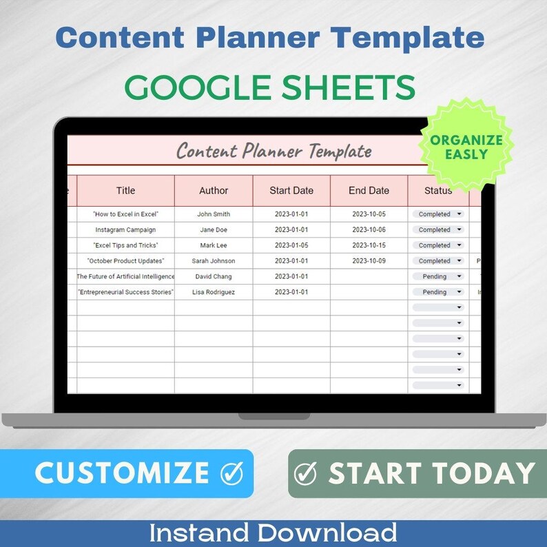 Content Planner Template, Google Sheets Calendar for Content Creators ...