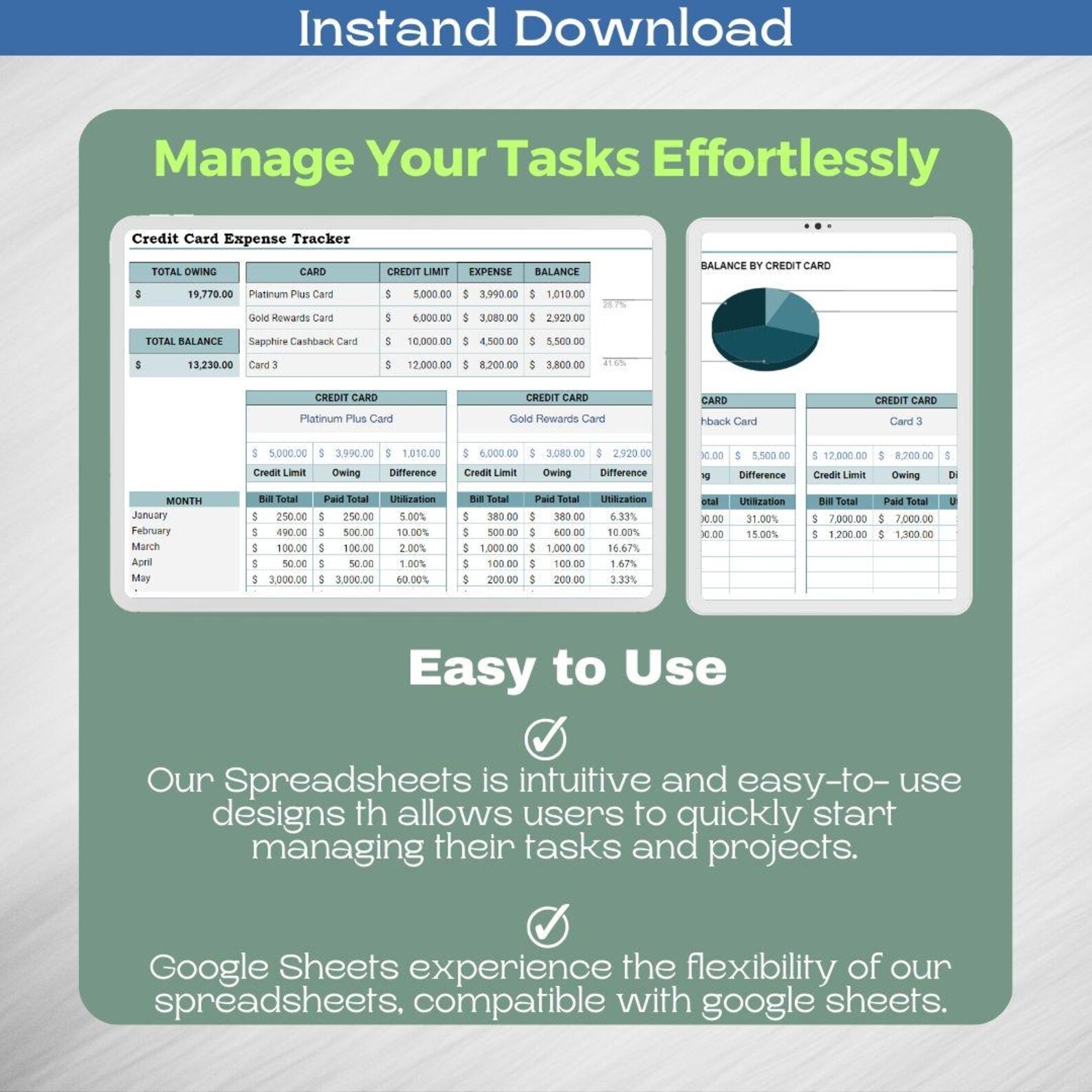 Credit Card Expense Tracker Template Editable Monthly Budget & Spending ...
