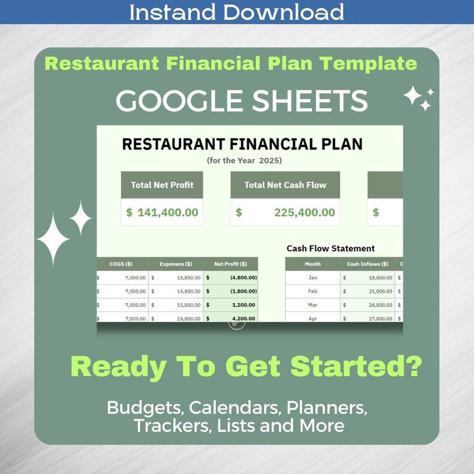 Restaurant Financial Plan Template, Google Sheets Budget Tool ...