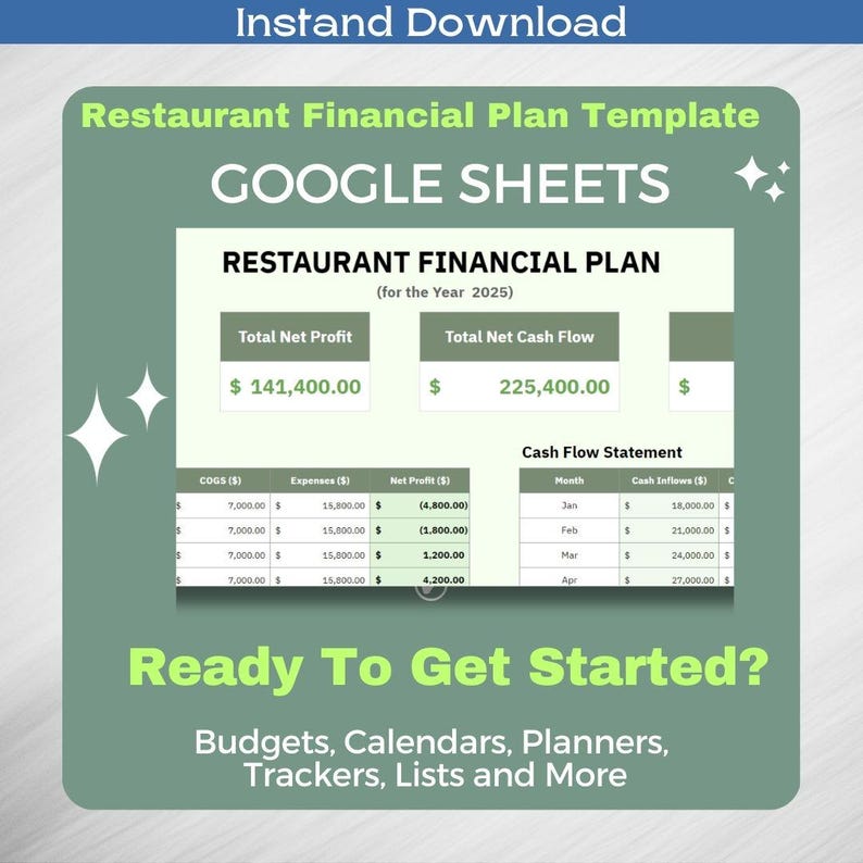 Restaurant Financial Plan Template, Google Sheets Budget Tool ...