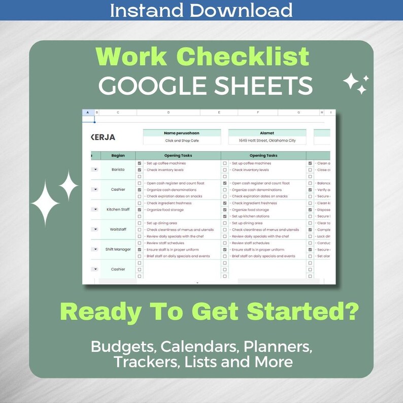 Work Checklist Template, Google Sheets Task Organizer, Daily Planner, Productivity Tracker, To ...