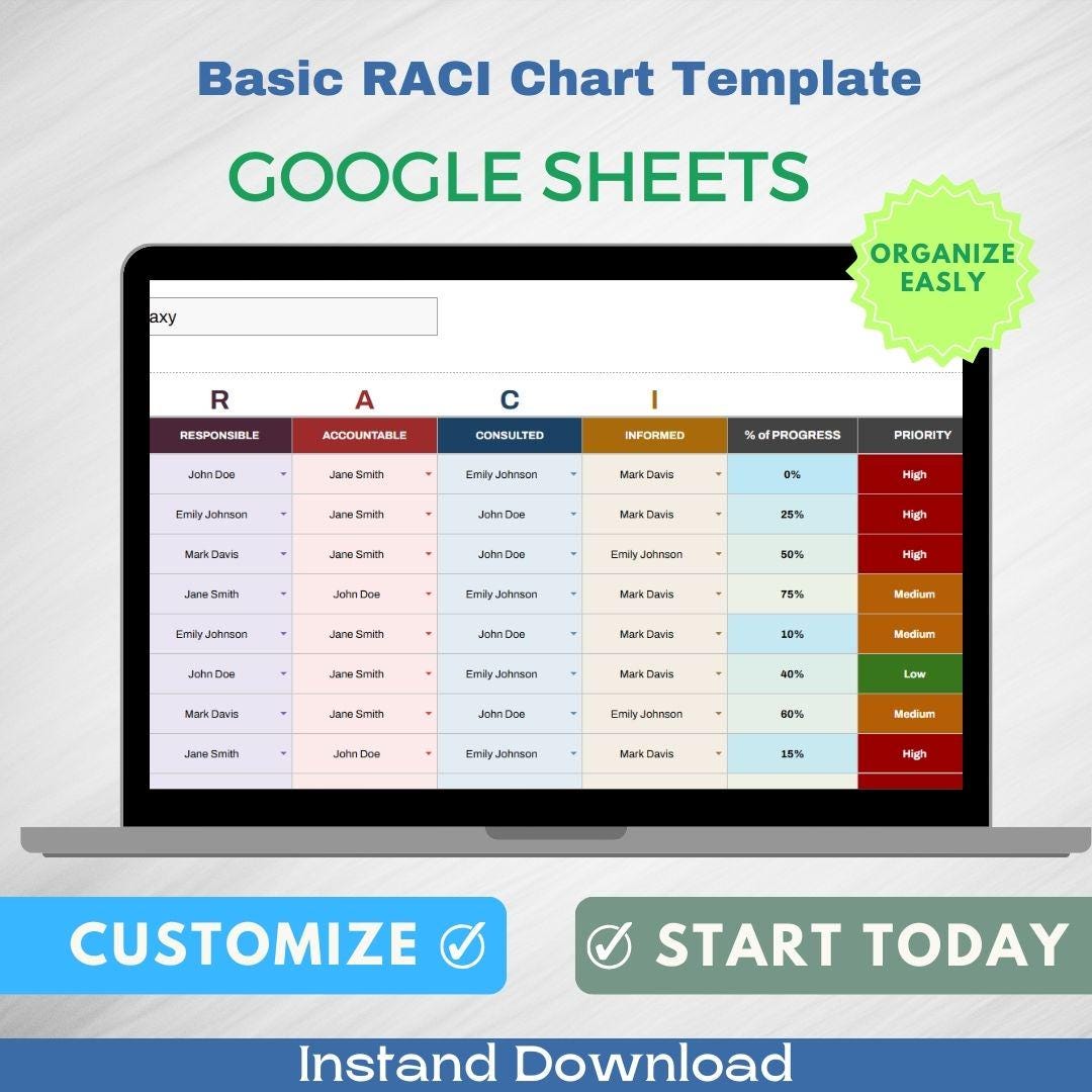 Basic RACI Chart Template Simplify Team Roles & Responsibilities, Clear ...