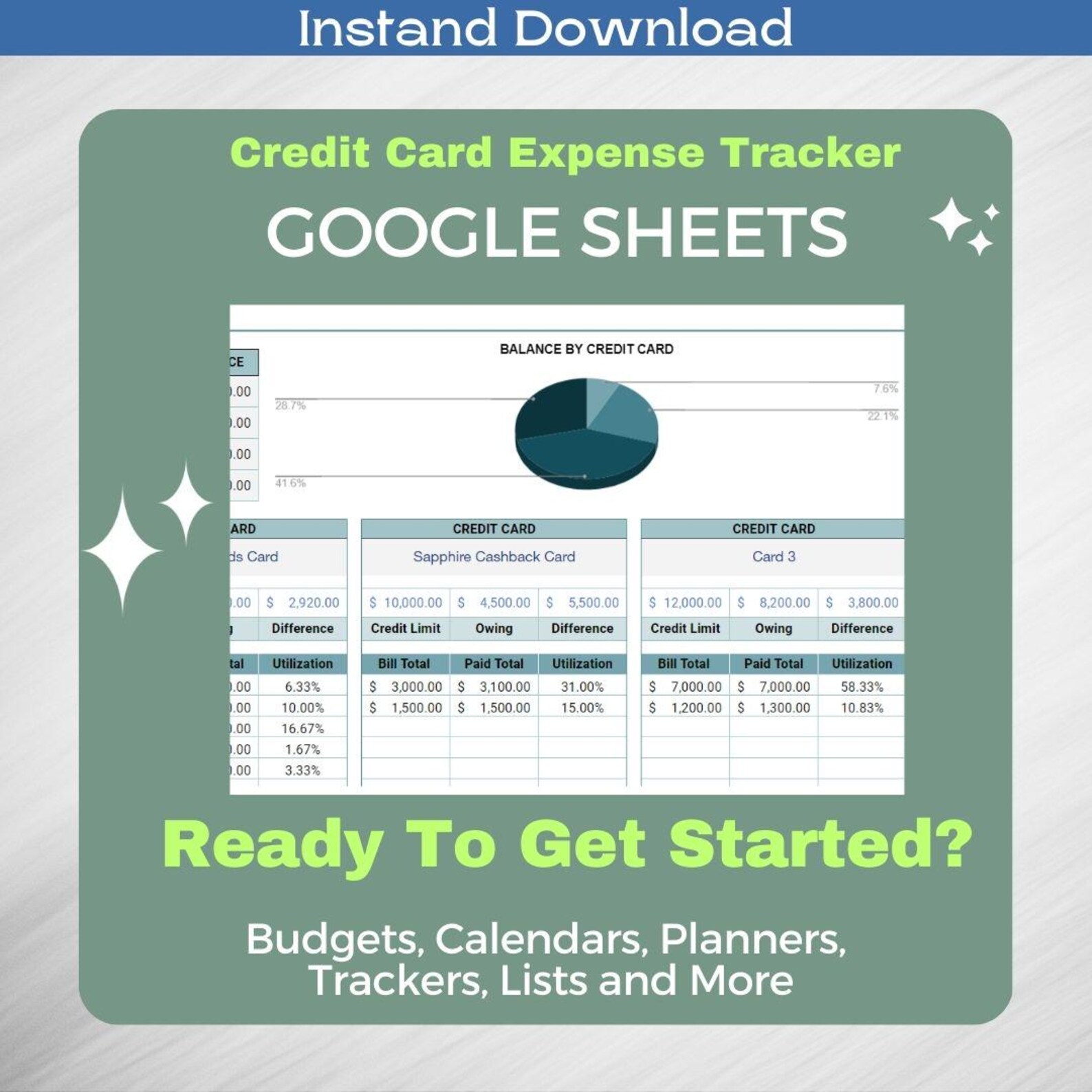 Credit Card Expense Tracker Template Editable Monthly Budget & Spending ...