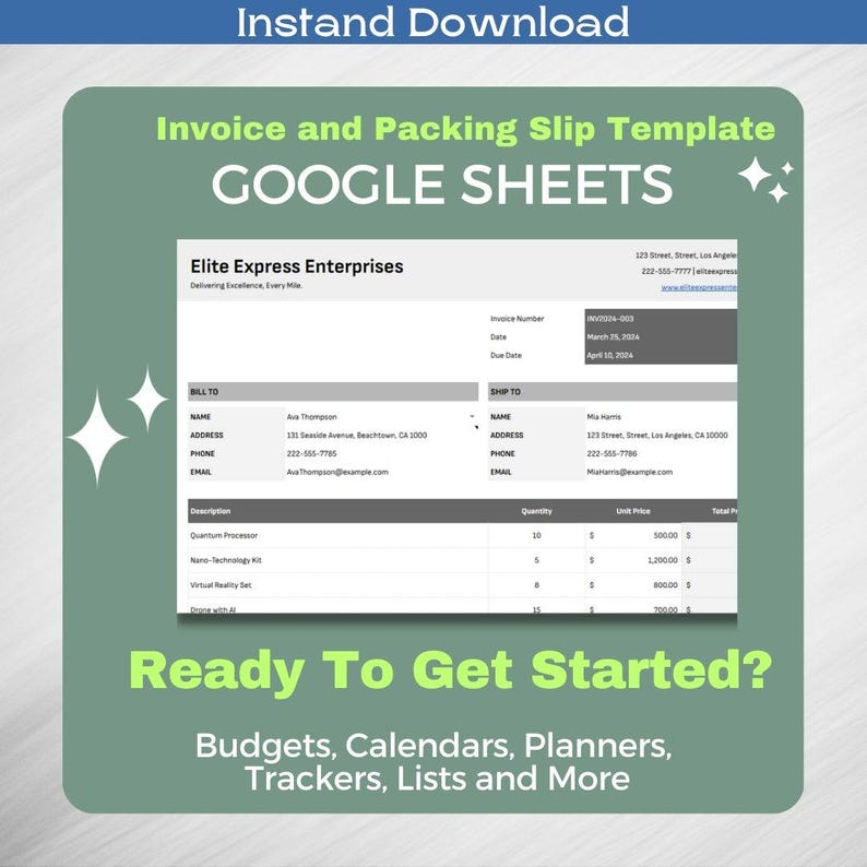 Invoice and Packing Slip Template, Editable Google Sheets, Easy to Use ...