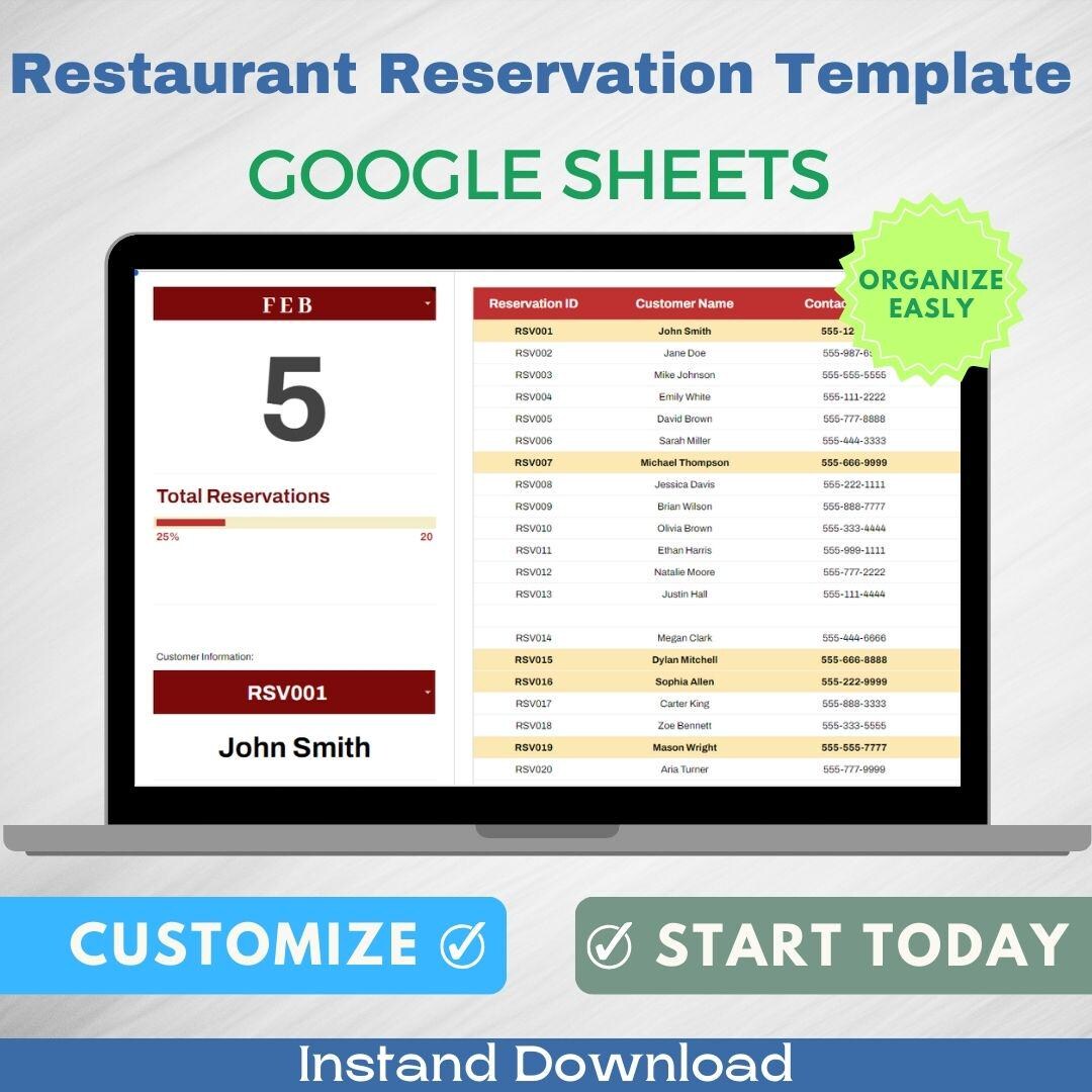 Restaurant Reservation Template - Editable Google Sheets for Booking ...