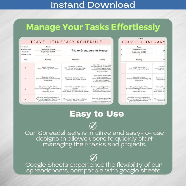 Travel Itinerary Schedule Template, Editable Google Sheets, Easy to Use ...