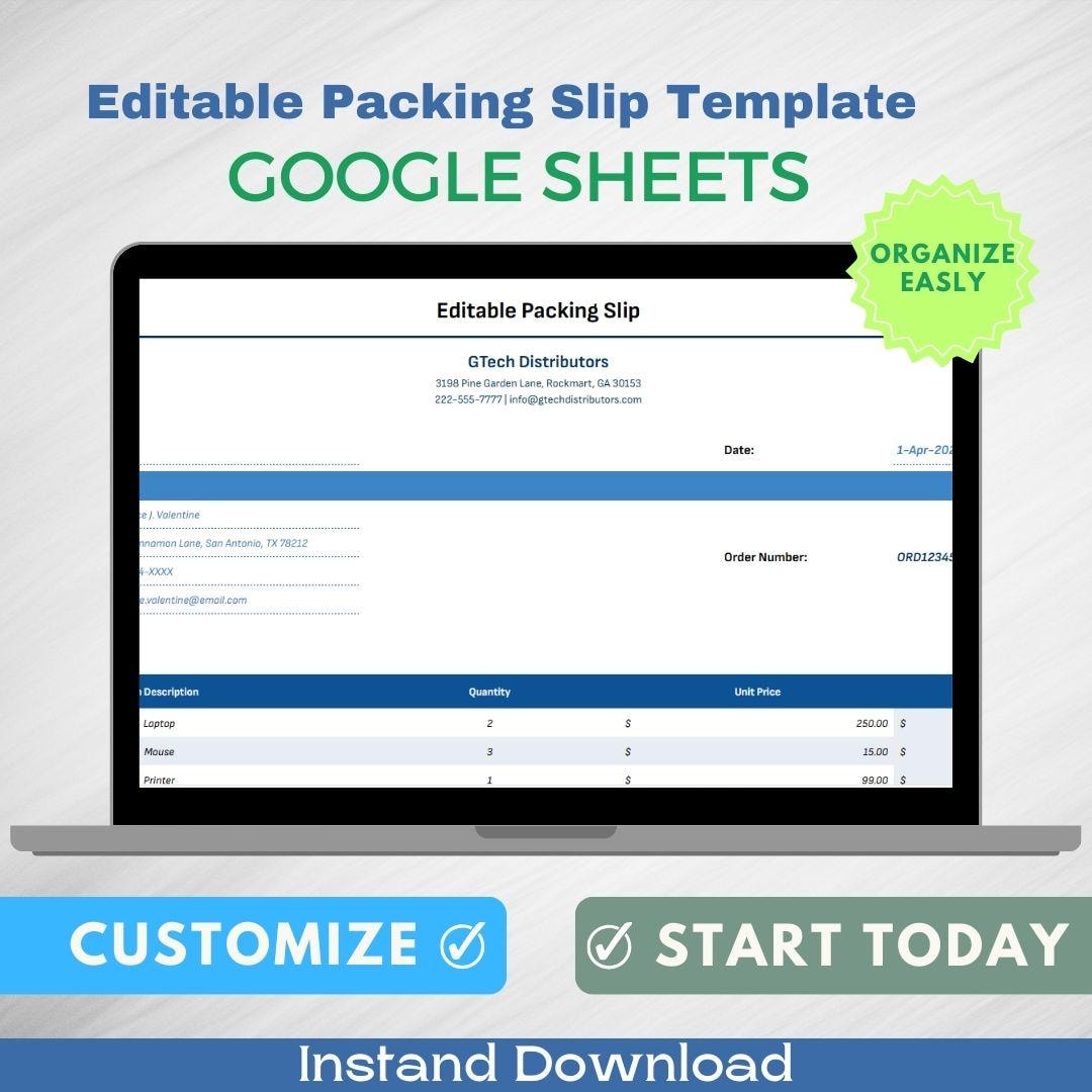 Editable Packing Slip Template, Easy to Use, Digital Download for Small ...