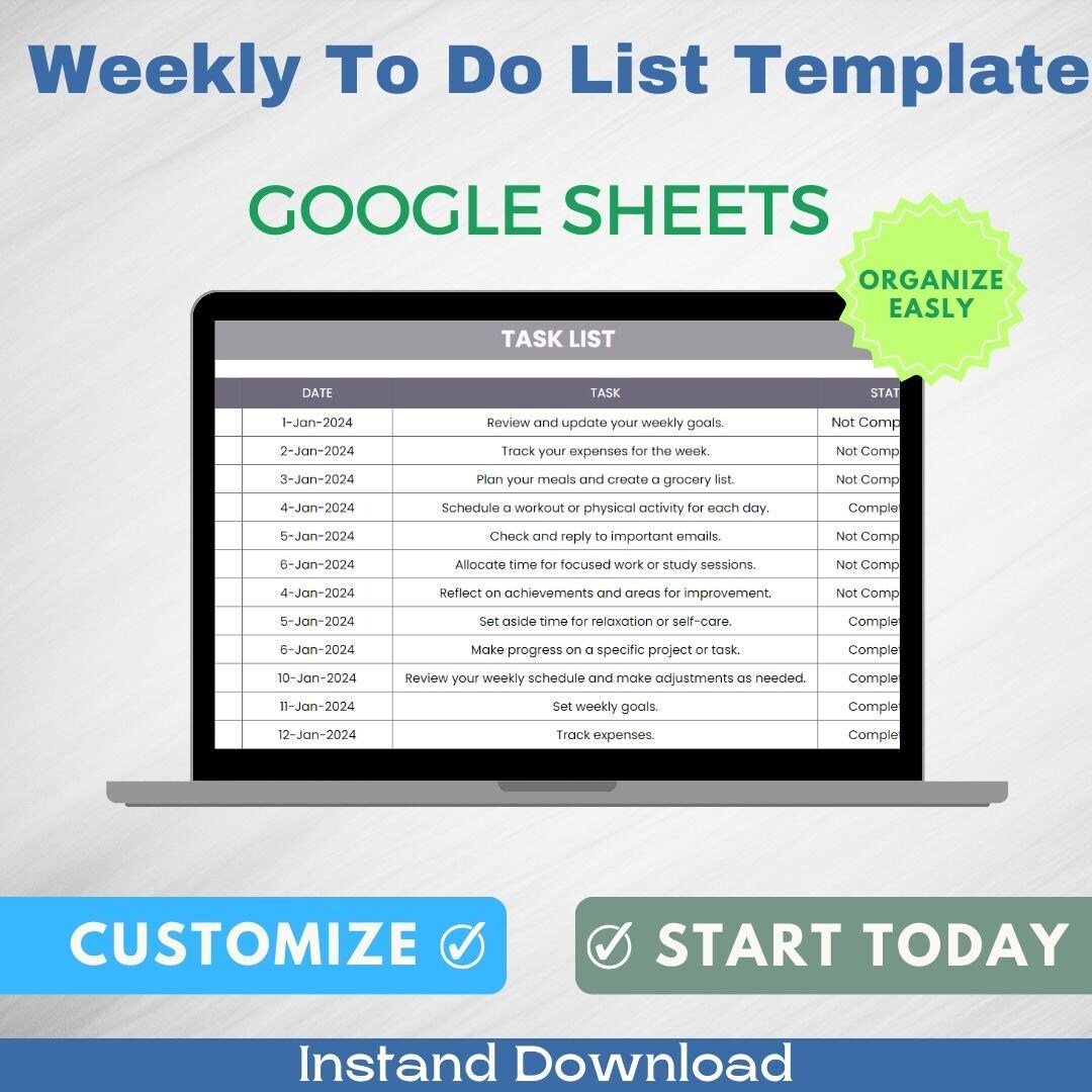 Weekly to Do List Template, Google Sheets Planner, Task Organizer ...