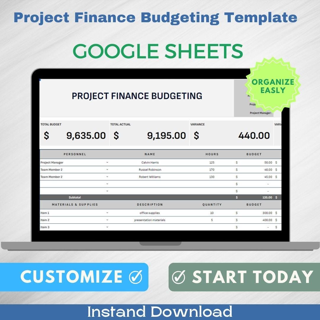 Project Finance Budgeting Template - Editable Google Sheets for ...