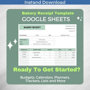 Bakery Receipt Template, Editable Google Sheets, Digital Download, Easy ...