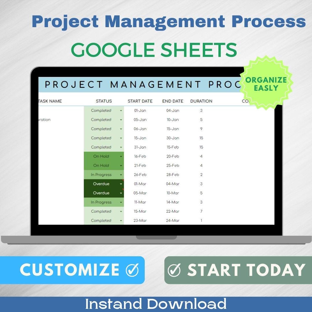 Project Management Process Template,google Sheets Template for Project ...