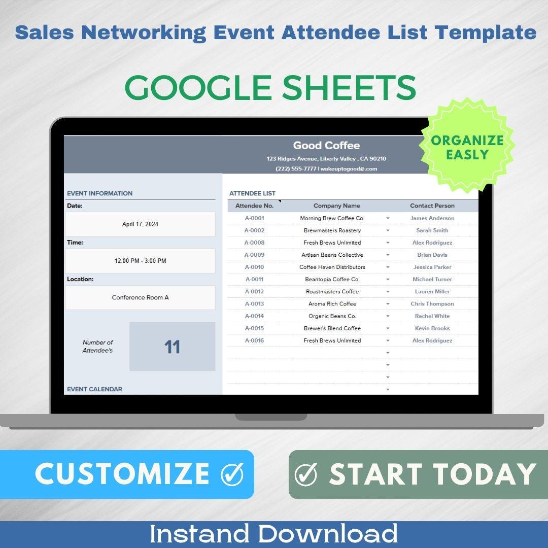 Sales Networking Event Attendee List Template – Manage and Track ...