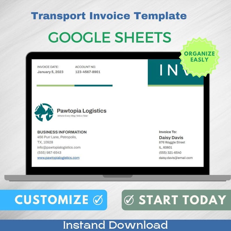 Transport Invoice Template, Digital Download, Editable and Easy to Use ...