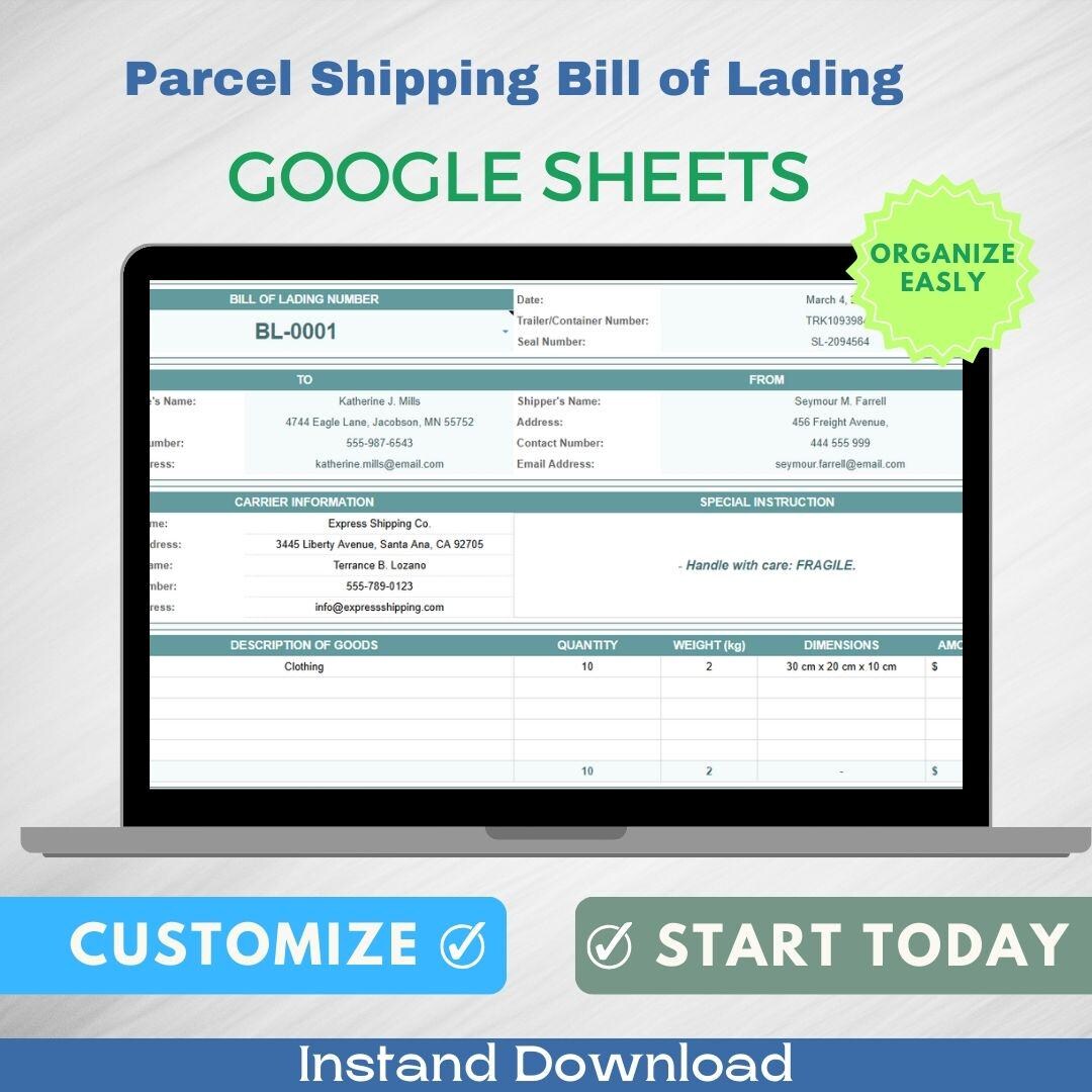 Parcel Shipping Bill of Lading Template Simplify Your Shipping Process ...