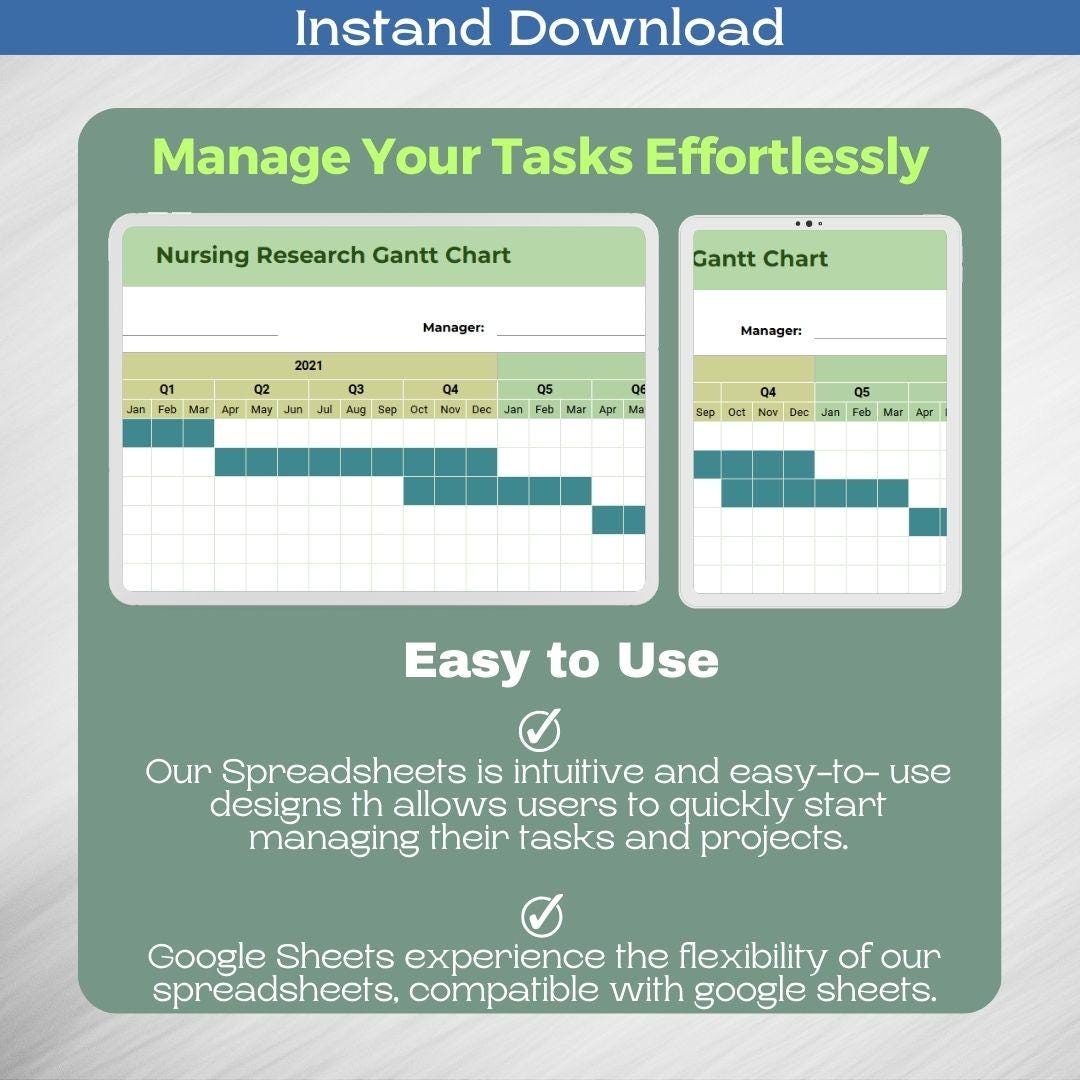 Nursing Research Gantt Chart Template, Editable Google Sheets, Digital ...