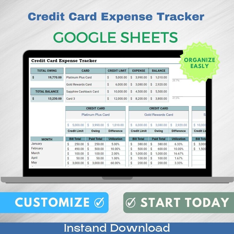 Credit Card Expense Tracker Template Editable Monthly Budget & Spending ...