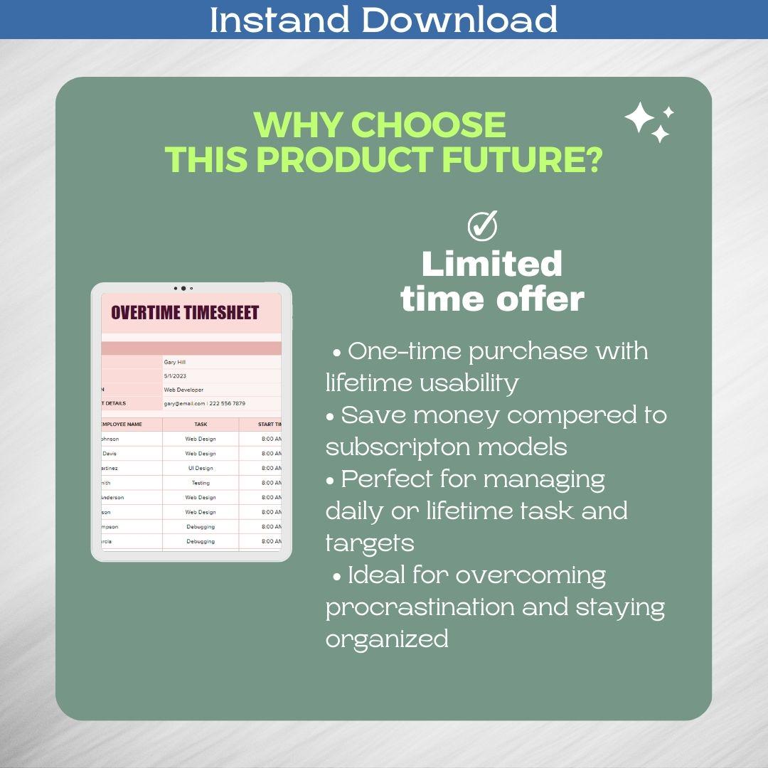 Overtime Timesheet Template, Google Sheets Work Hours Tracker, Employee ...