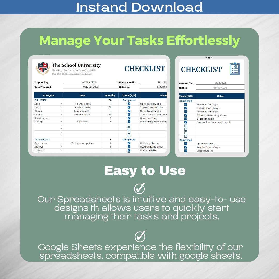 Classroom Inventory Checklist Template Editable Google Sheets for ...