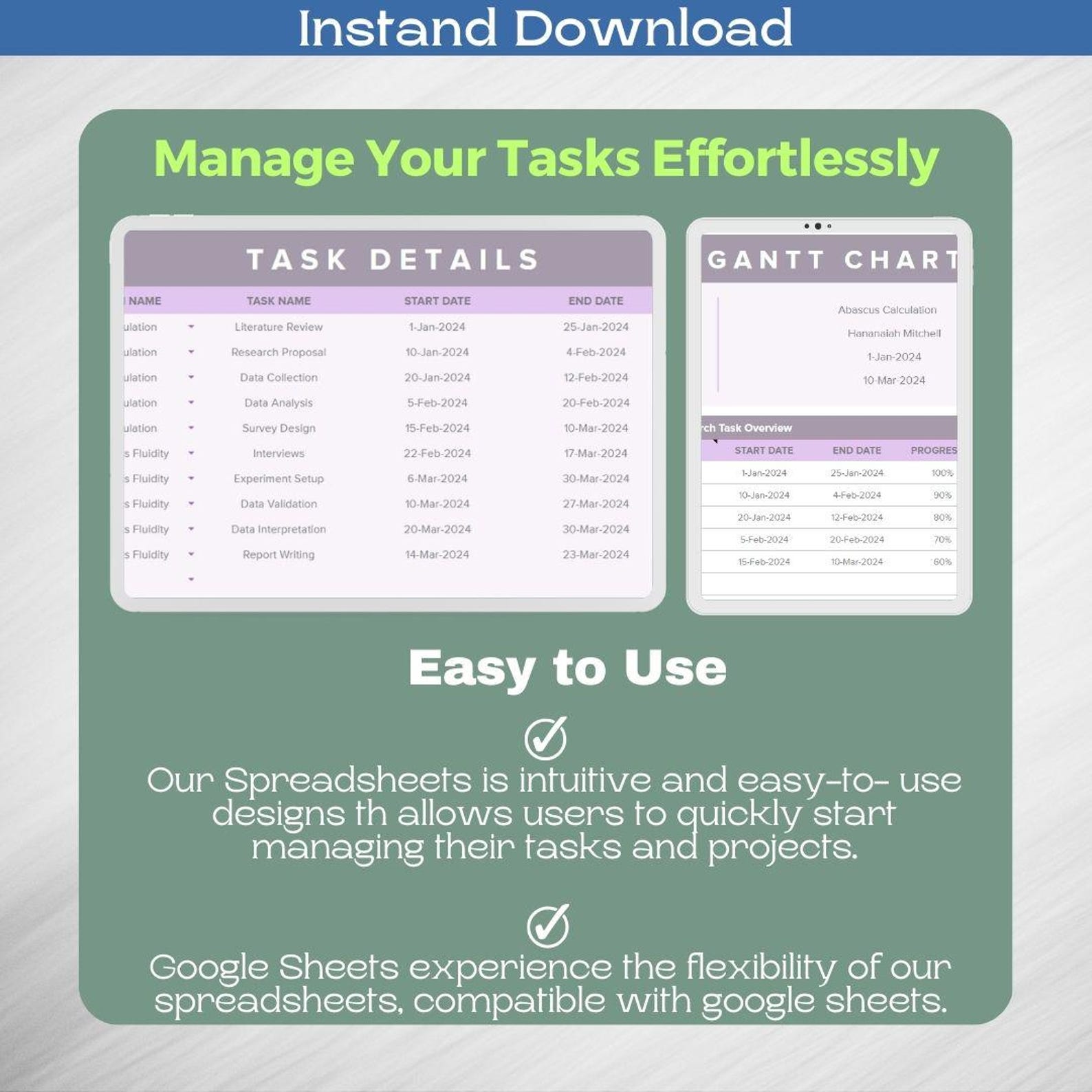 Research Gantt Chart Template - Editable Google Sheets for Academic ...
