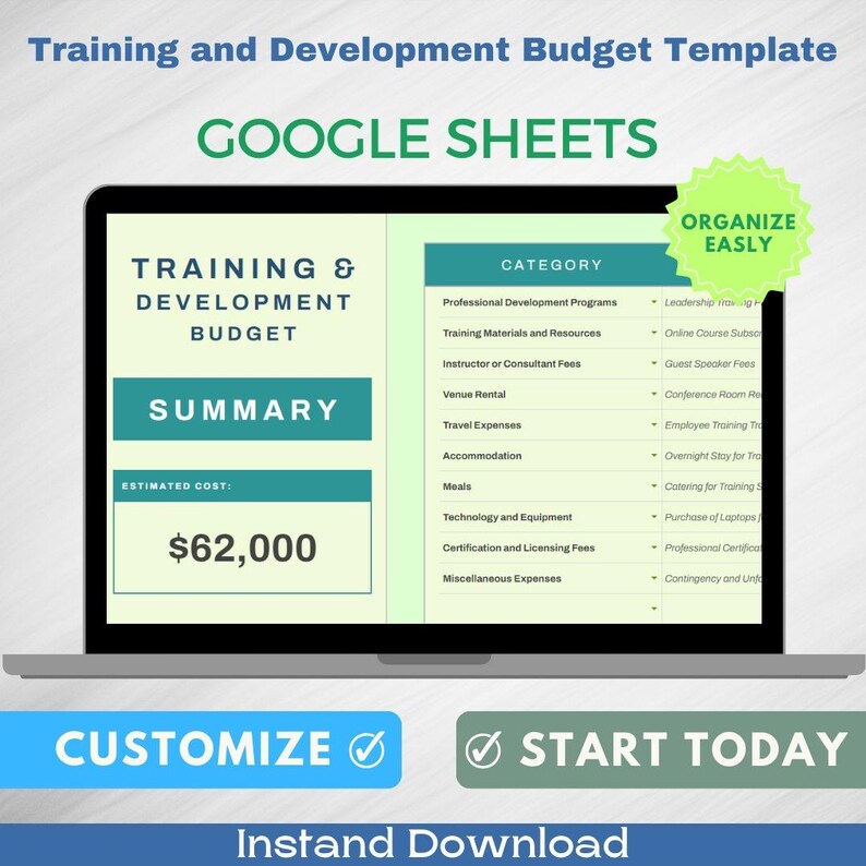 Training and Development Budget Template Editable Google Sheets for Employee Growth Planning ...