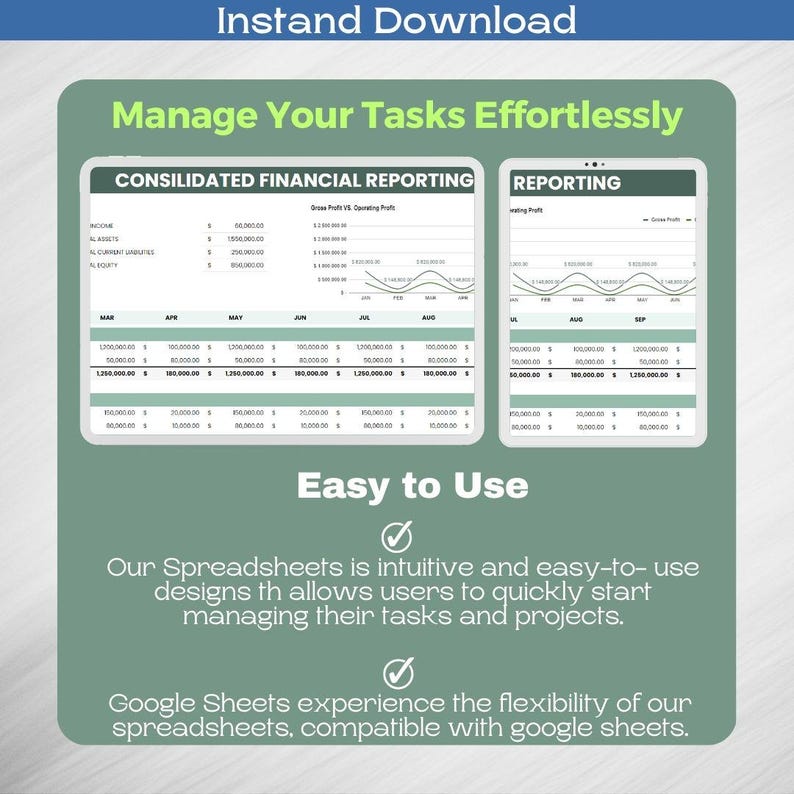 Consolidated Financial Reporting Template - Editable Google Sheets for ...