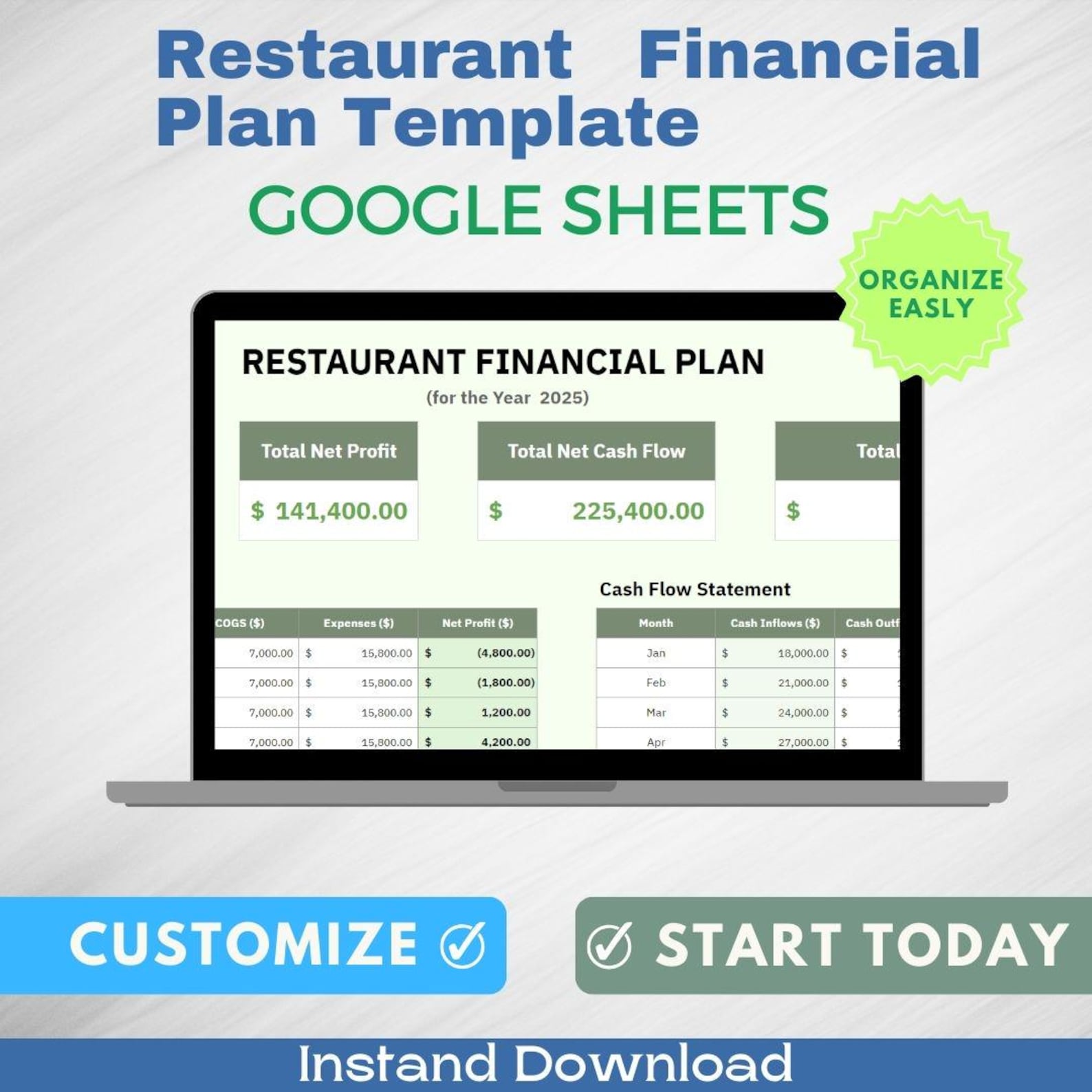 Restaurant Financial Plan Template, Google Sheets Budget Tool ...