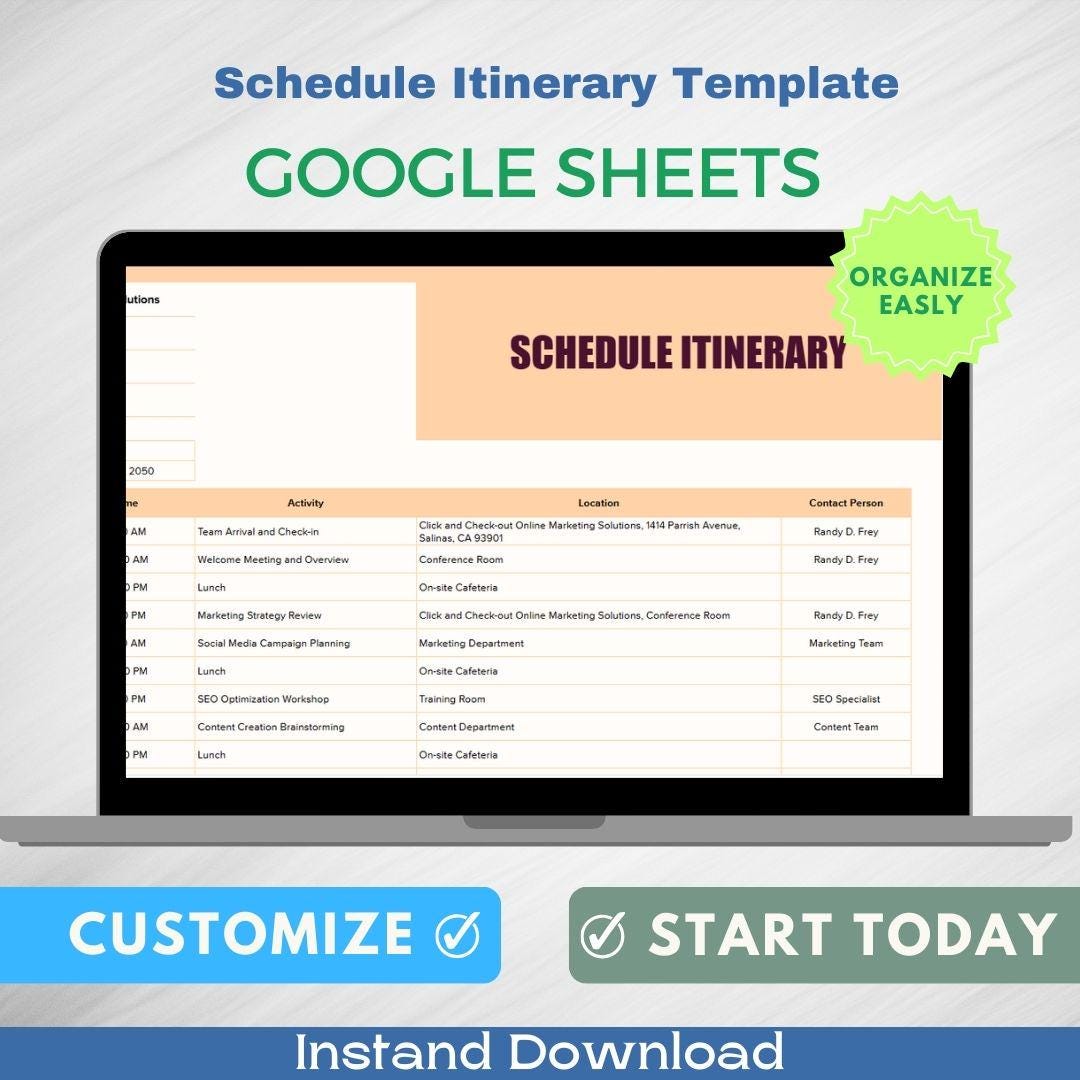 Schedule Itinerary Template, Editable Google Sheets, Easy to Use ...