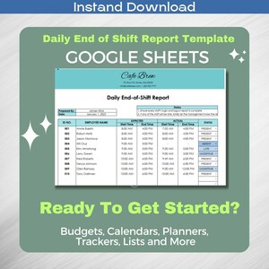 Daily End of Shift Report Template, Editable Google Sheets, Digital ...