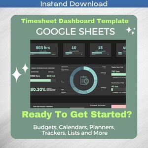 Timesheet Dashboard Template - Editable Google Sheets for Employee Time ...