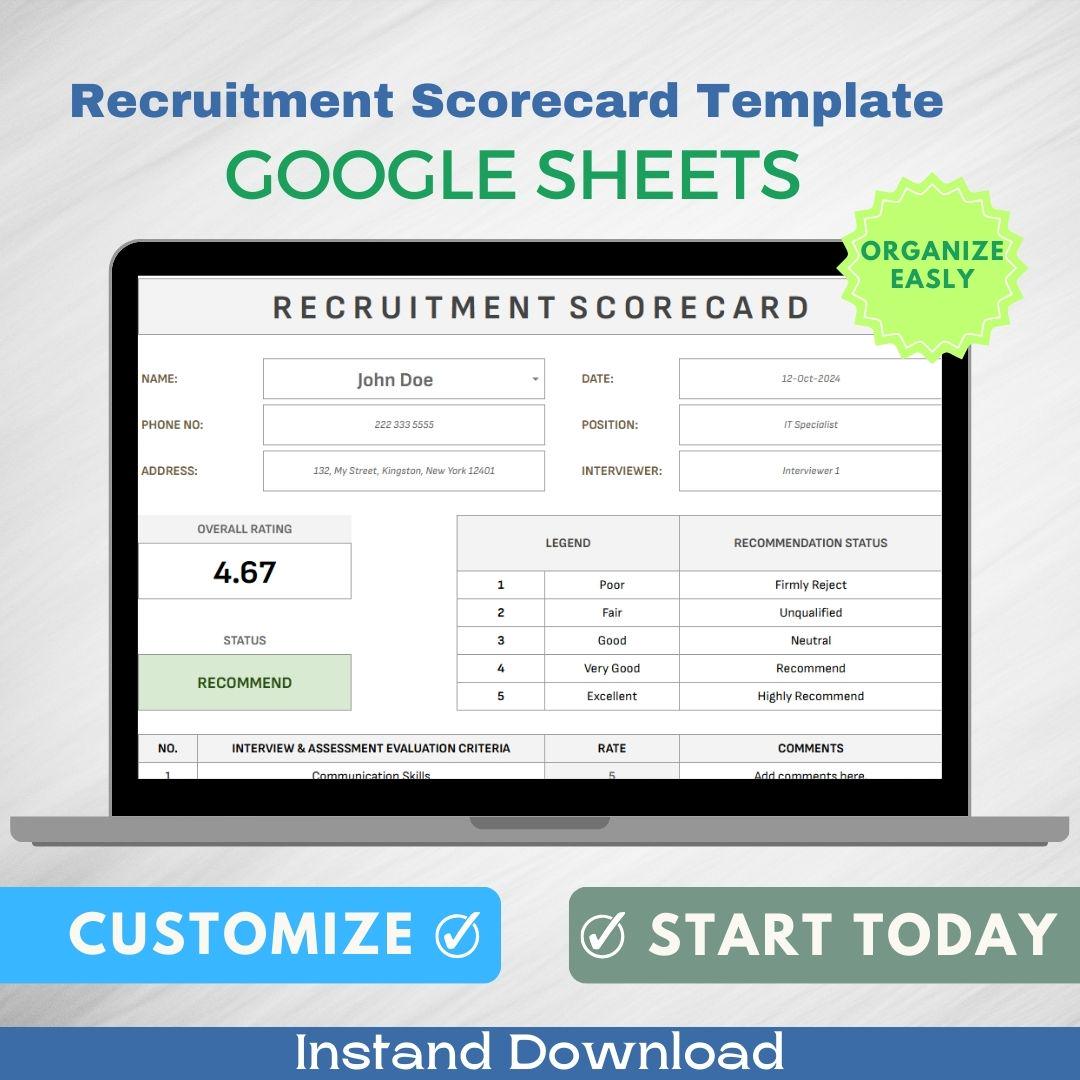Recruitment Scorecard Template, Editable Google Sheets, Easy to Use ...