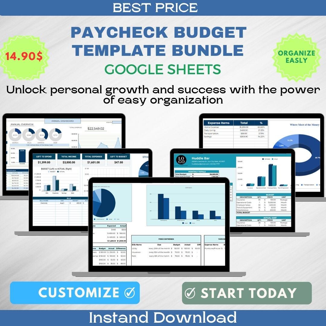 Paycheck Budget Template, Editable Financial Tracker, Personal Income ...