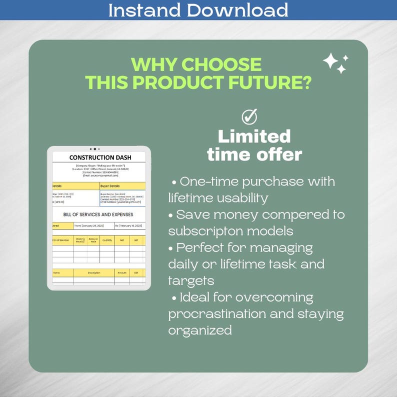 Construction Billing Invoice Template, Editable and Easy to Use ...
